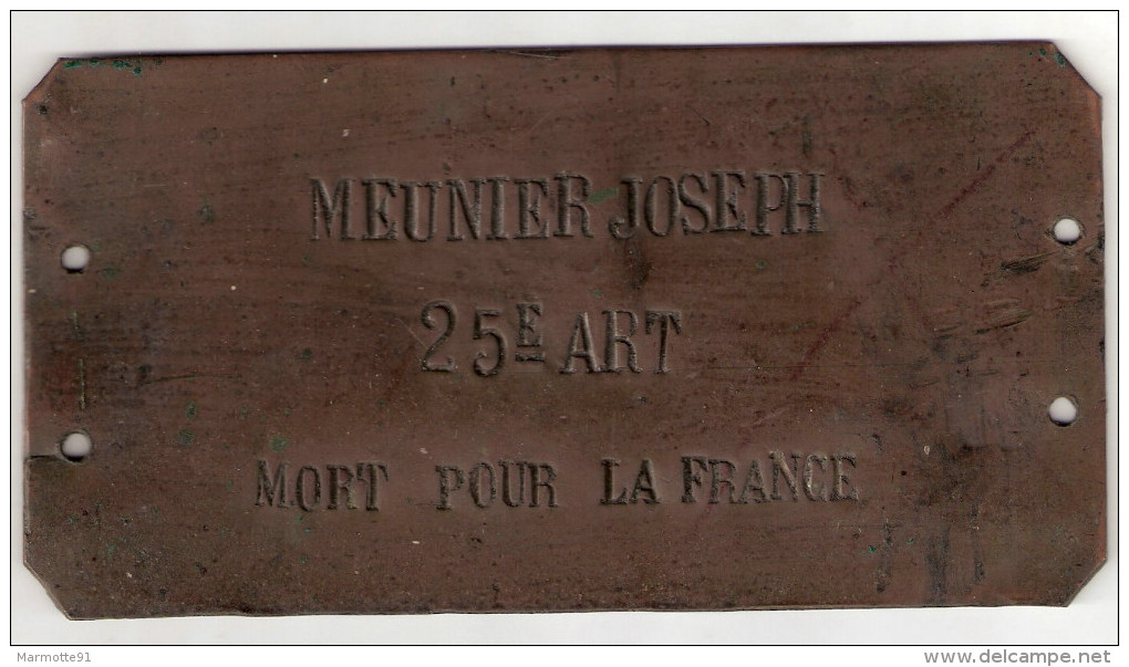 1914-18 - PLAQUE MORT POUR LA FRANCE GUERRE 1914 1918 25e REGIMENT ...