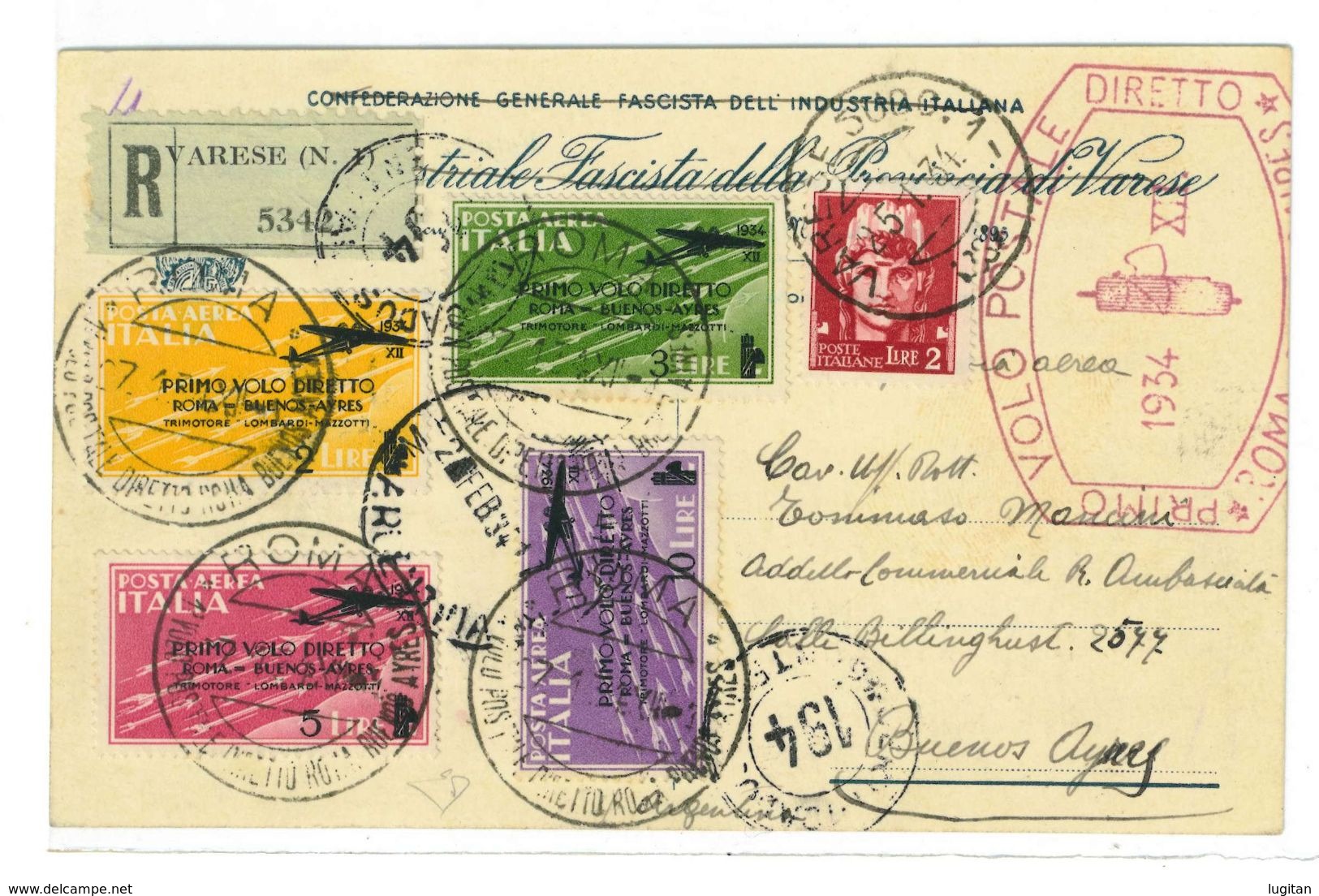 Storia postale (Posta Aerea) - RARA CARTOLINA RACCOMANDATA PER BUENOS ...