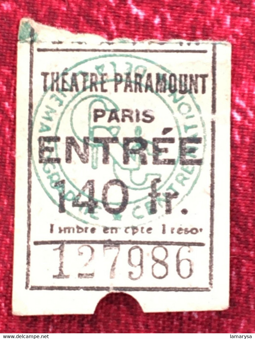 Tickets d'entrée - Ticket de Cinéma -Théâtre Paramount Ville de Paris ...