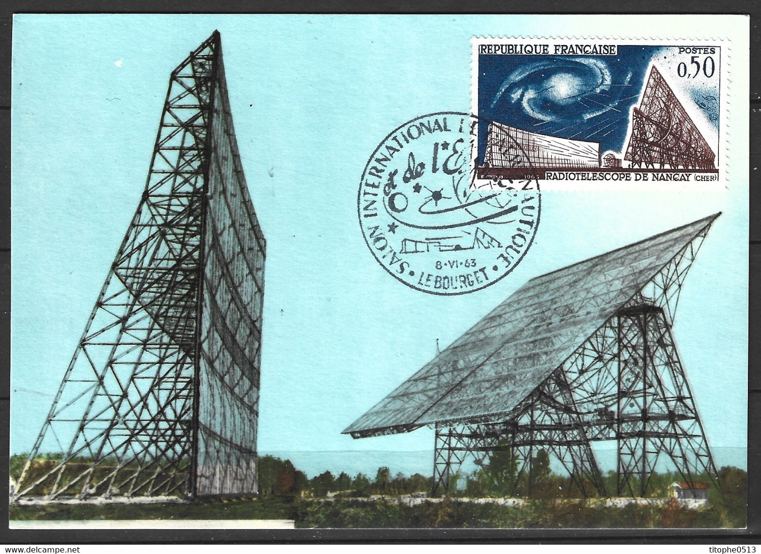 Astronomie - FRANCE. N°1362 de 1963 sur carte maximum. Radiotélescope ...