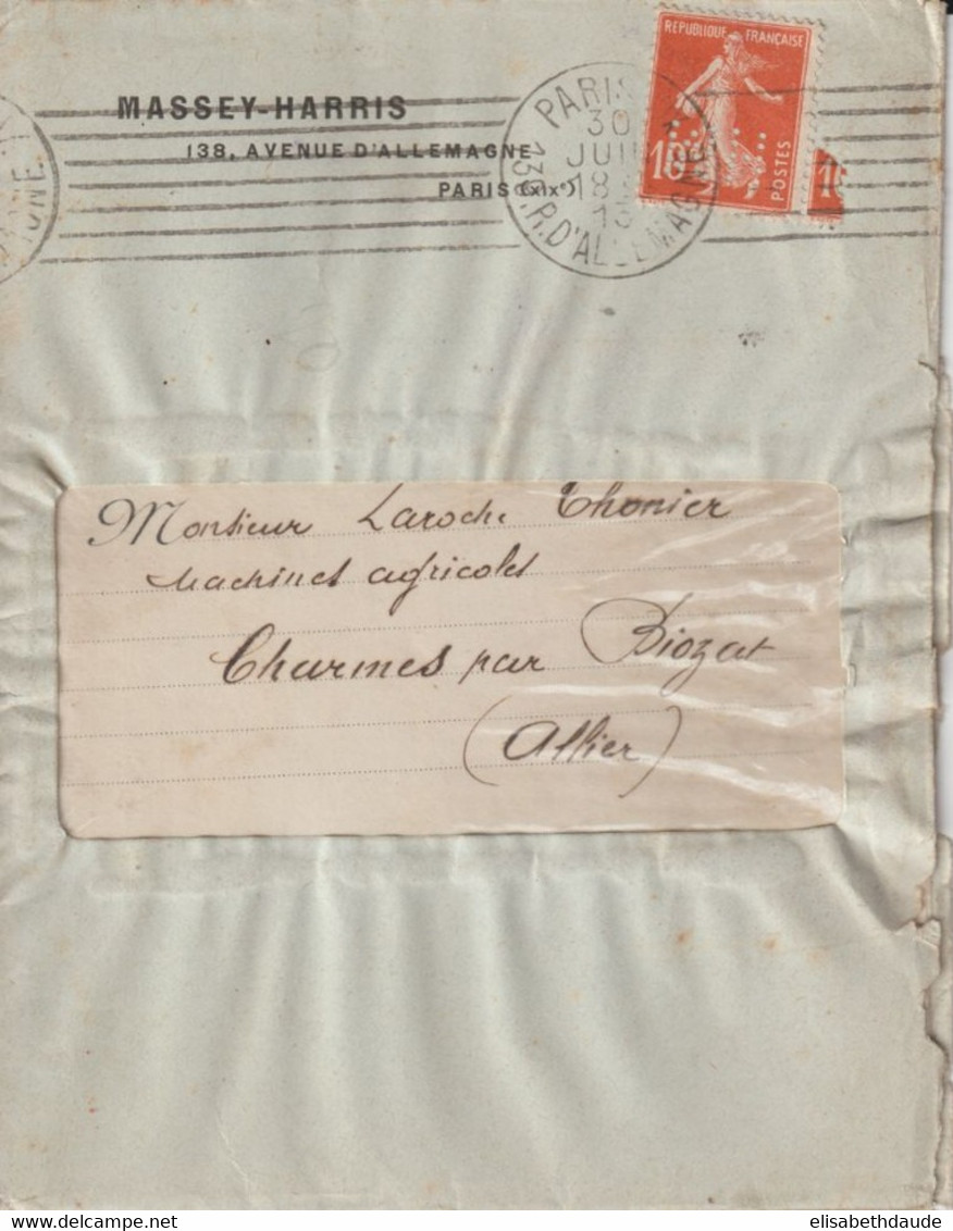 Cartas & documentos - 1913 - SEMEUSE PERFOREE (PERFIN) sur ENVELOPPE ...
