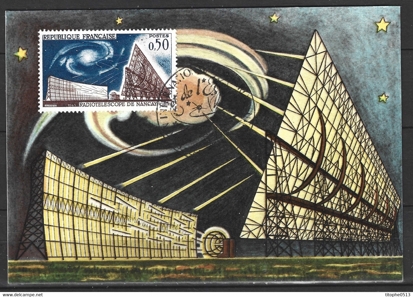 Astronomie - FRANCE. N°1362 de 1963 sur carte maximum. Radiotélescope ...