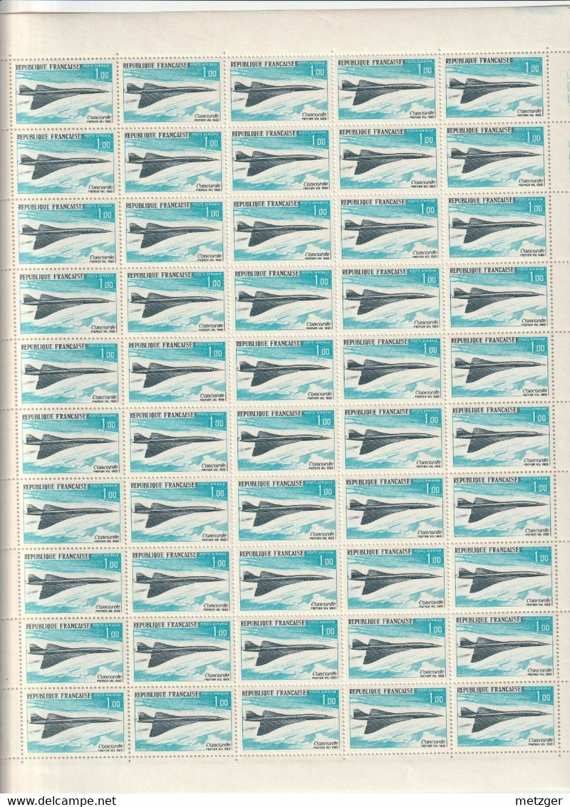 Feuilles complètes - Feuille complète de 50 timbres du P.A. N° 43 Concorde.