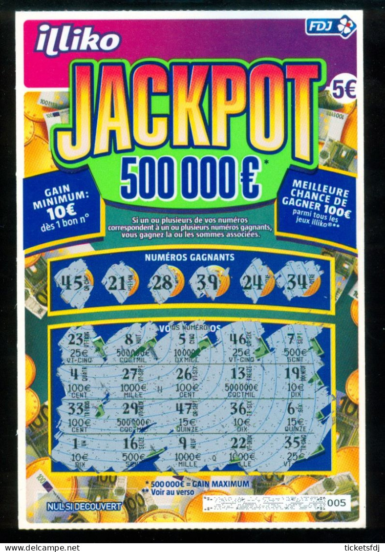 Billets de Loterie - grattage ILLIKO - JACKPOT 500 000 € - 56401 ...