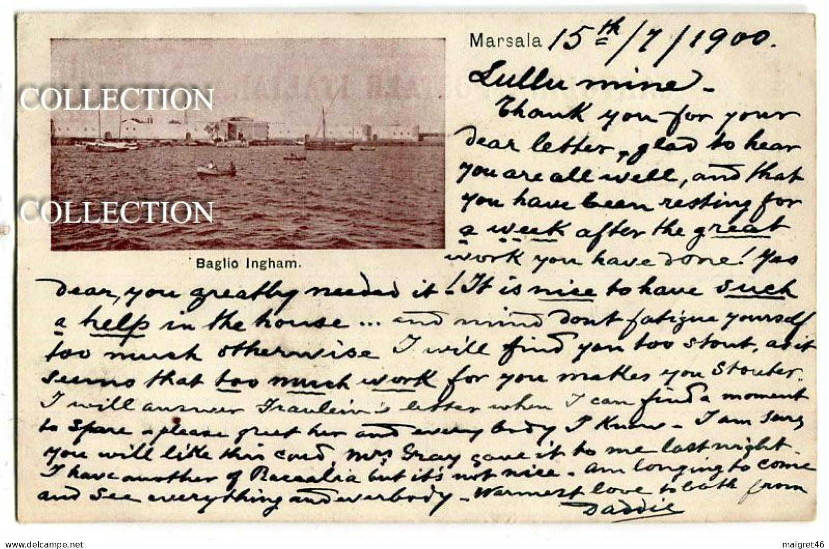 Marsala - CARTOLINA BAGLIO INGHAM MARSALA TRAPANI VIAGGIATA ANNO 1900