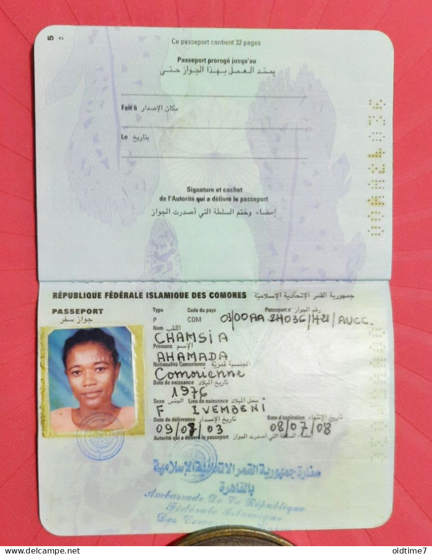 Documents Historiques - Comores Island passport, pasaporte, passeport ...