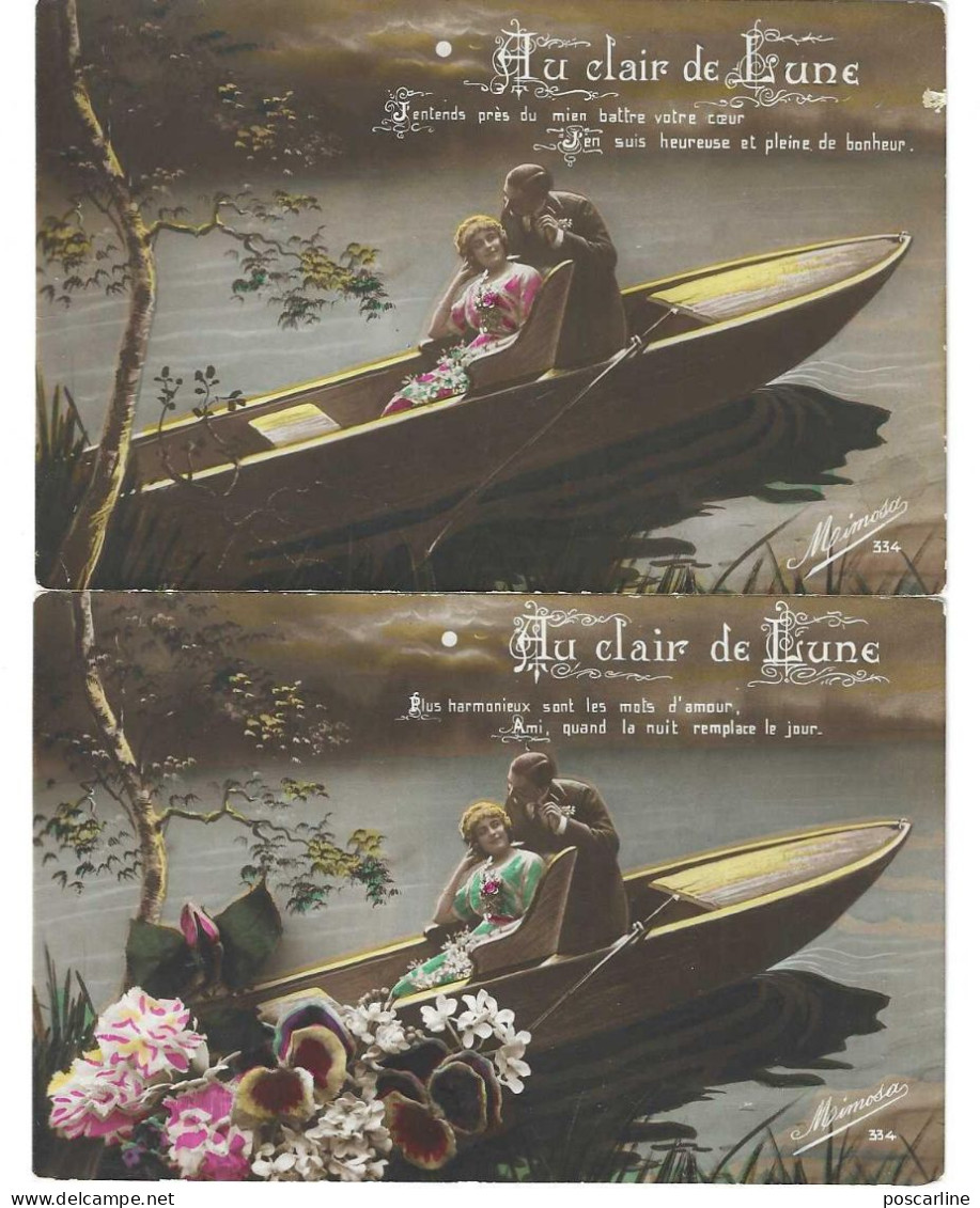 Couples - 2 cpas , Couple, barque, au clair de lune, romantique