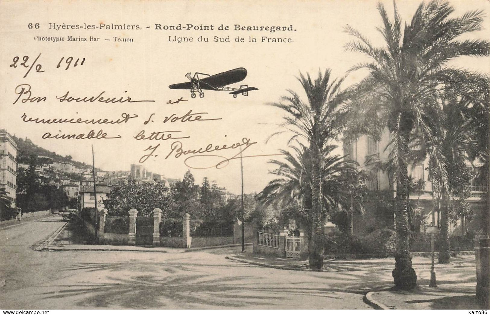 Hyeres - hyères les palmiers , aviation * 1911 * avion aviateur * rond ...