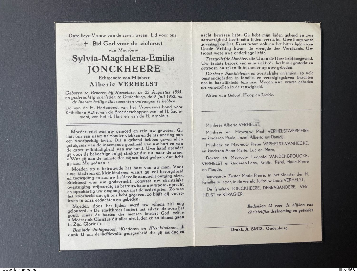 Décès - JONCKHEERE Sylvia Magdalena Emilia °BEVEREN (ROESELARE) 1888 ...