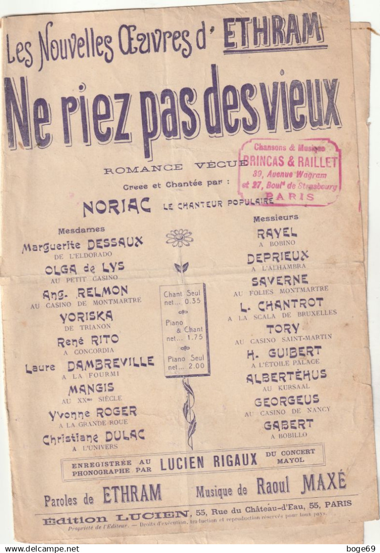 Partituras - (ENF) ne riez pas des vieux ! paroles ETHRAM ; NORIAC ...