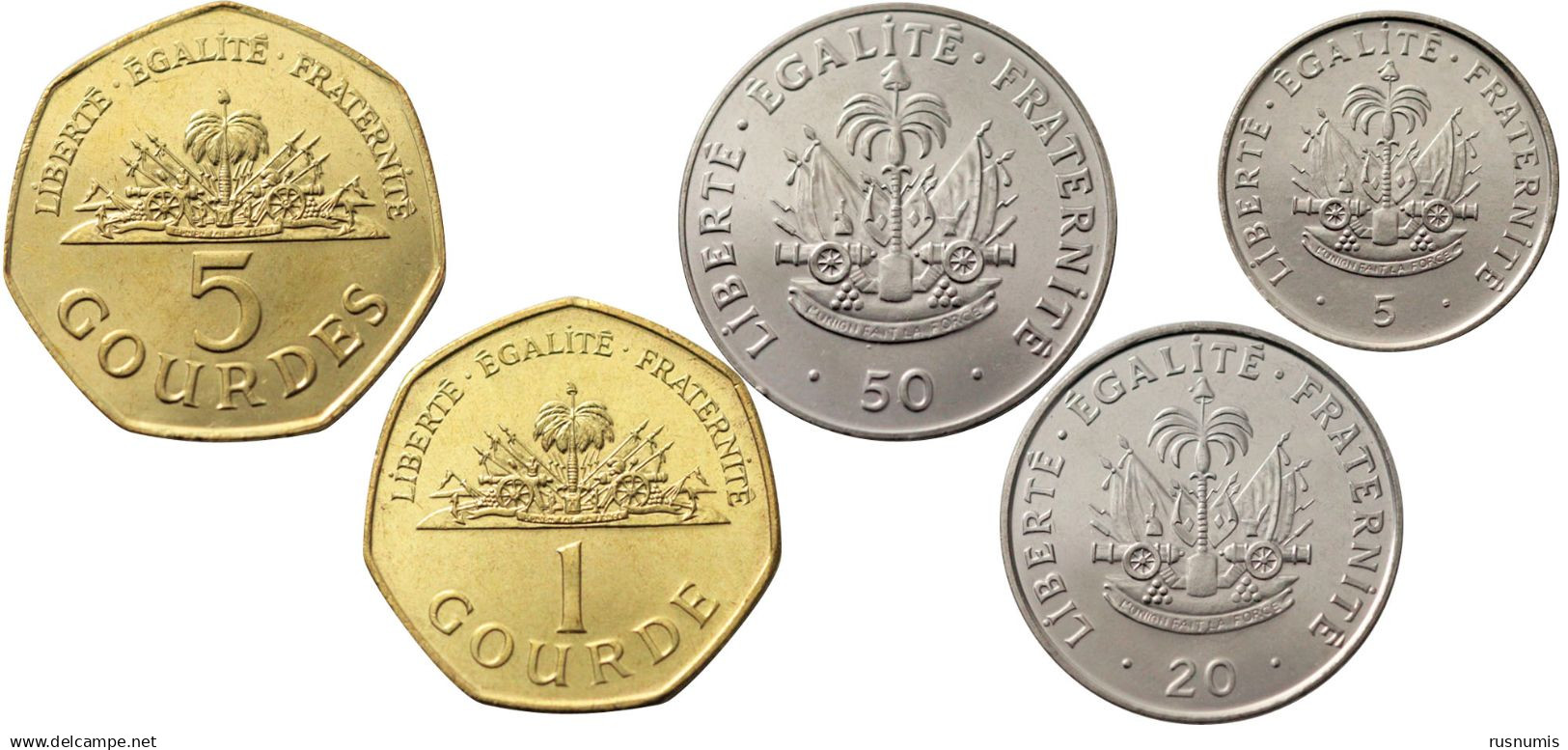 Haïti - HAITI 5 COINS SET 5, 20, 50 CENTS, 1 GOURDES, 5 GOURDES UNC