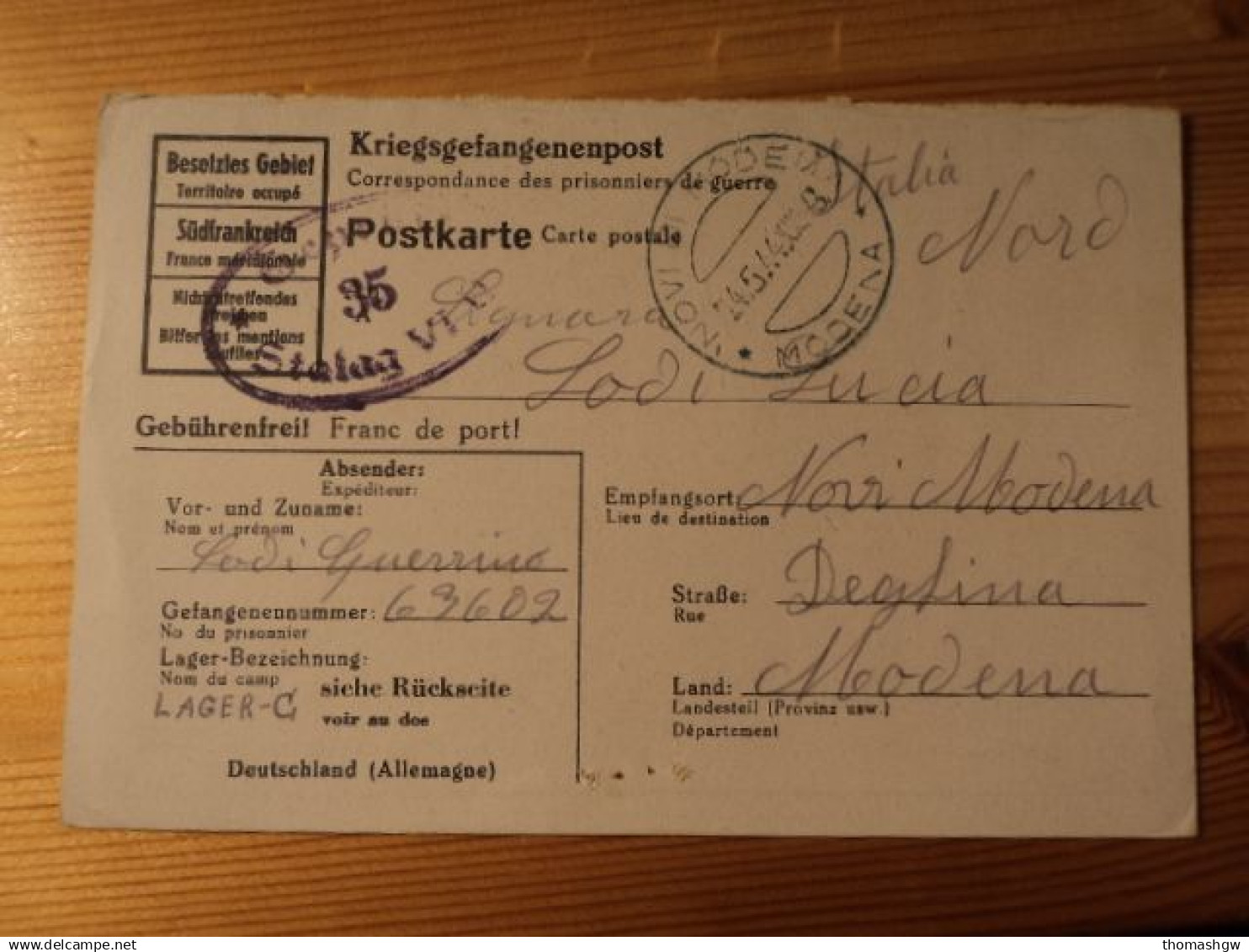 Documentos Históricos - Stalag VI D 6D Dortmund Novi Modena Italien ...