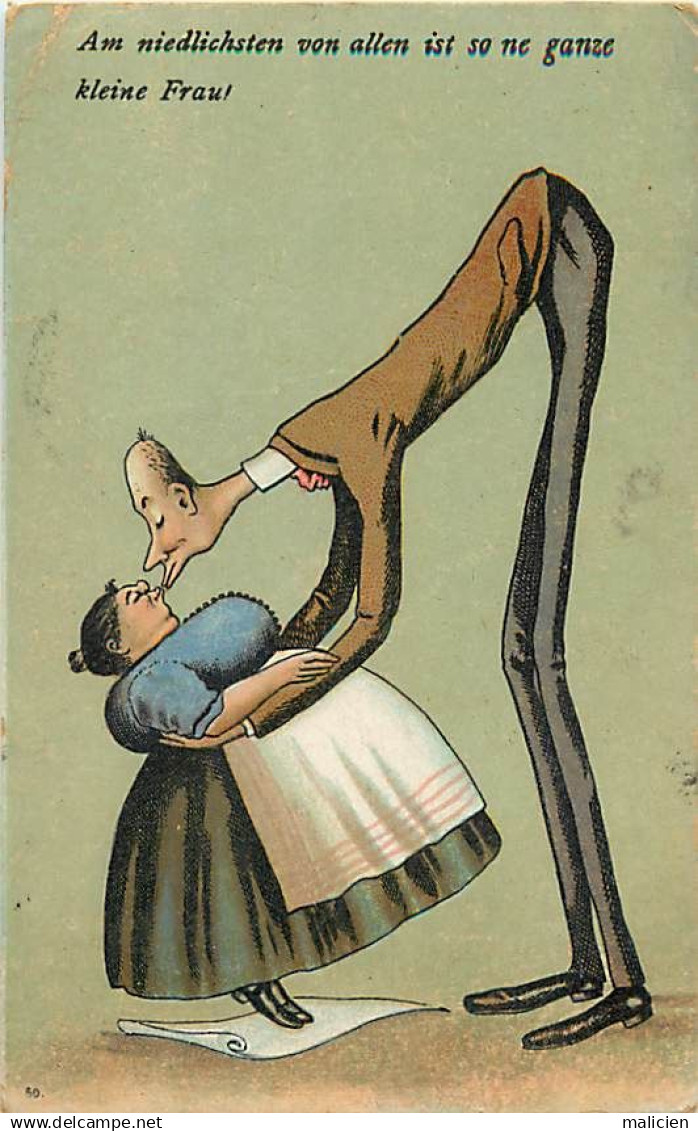 Humour - humour -ref-438- le géant et la kleine frau .. - carte allemande